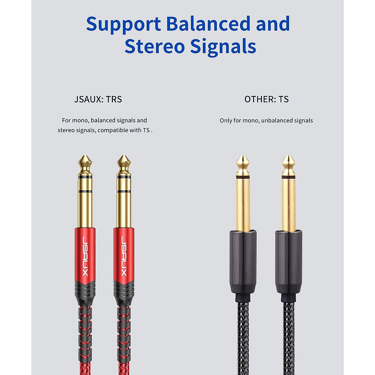 JSAUX 1/4 Inch Guitar Instrument Cable 4FT, 6.35mm (1/4) TRS to 6.35mm (1/4) TRS Stereo Audio Cable Male to Male Straight-to-Straight for Electric Guitar, bass Guitar, Electric Mandolin-Red