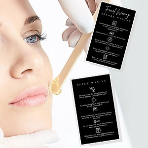 Facial Waxing Before & After Instruction Card | 50 Pack | 2x3.5” in Business Card | Waxing Supplies | Facial Waxing Instructions Cards for Estheticians Using Hard or Soft Wax | Black and White Design