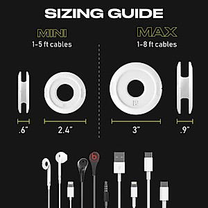 Fuse Side Winder Mini and Max Headphone, Earbud and Charging Cable Winder and Organizer Perfect for Wrapping Earbuds and Cords for Travel and Organization (Max (2-Pack), White)