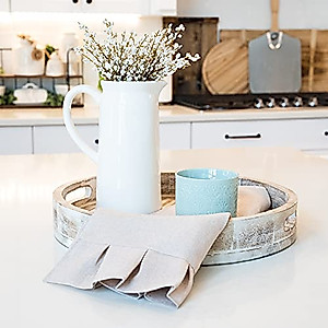 Walbrook Round Serving Tray with Handles - 16" Coffee Table Tray, Decorative Tray, Large Ottoman Tray, Wooden Tray, Rustic Round Tray, Wood Tray, Farmhouse Tray, White Tray, Round Wood Tray