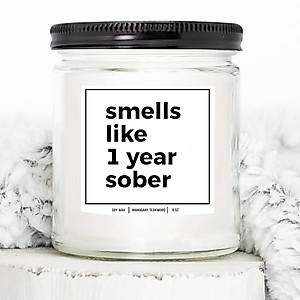 YouNique Designs Smells Like 1 Year Sober Candle - Cool Sobriety Gifts for Men, Women, One Year Sober Gifts for Men, Women, Sobriety Anniversary Candle, 1 Year Sobriety Gifts (Mahogany Teakwood)