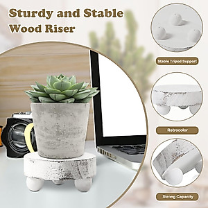 Ziluce Mini Wood Riser for Tiered Tray Decor, 2-Pack Small Wooden Risers for Display, 4-Inch Round Pedestal Stand, Distressed Farmhouse Risers for Home Decor - White