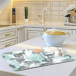 Tropical Leopards Tiger Lion Zebra Dish Drying Mat 24"x18" Absorbent Machine Washable Hanging Fast Dry Pad Dish Protective Mat for Kitchen Countertop Heat Resistant Dinner Table Mat