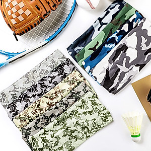 Sweatbands, Workout Sport Headbands for Men Camo Sweat Absorbing Headband Wide Sweatband for Head Basketball Football Cycling Running Yoga, 4.7 x 9.8 Inch (Mixed Style)