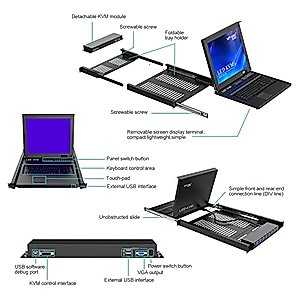 MT-VIKI 16 Port KVM VGA Switch w/17'' LCD Monitor, 1U Rack Mount KVM Monitor Switch,1280x1024@60Hz Support OSD/Hotkey/Button Switching, + 16 KVM Cables, Fit 1U 19'' Rack