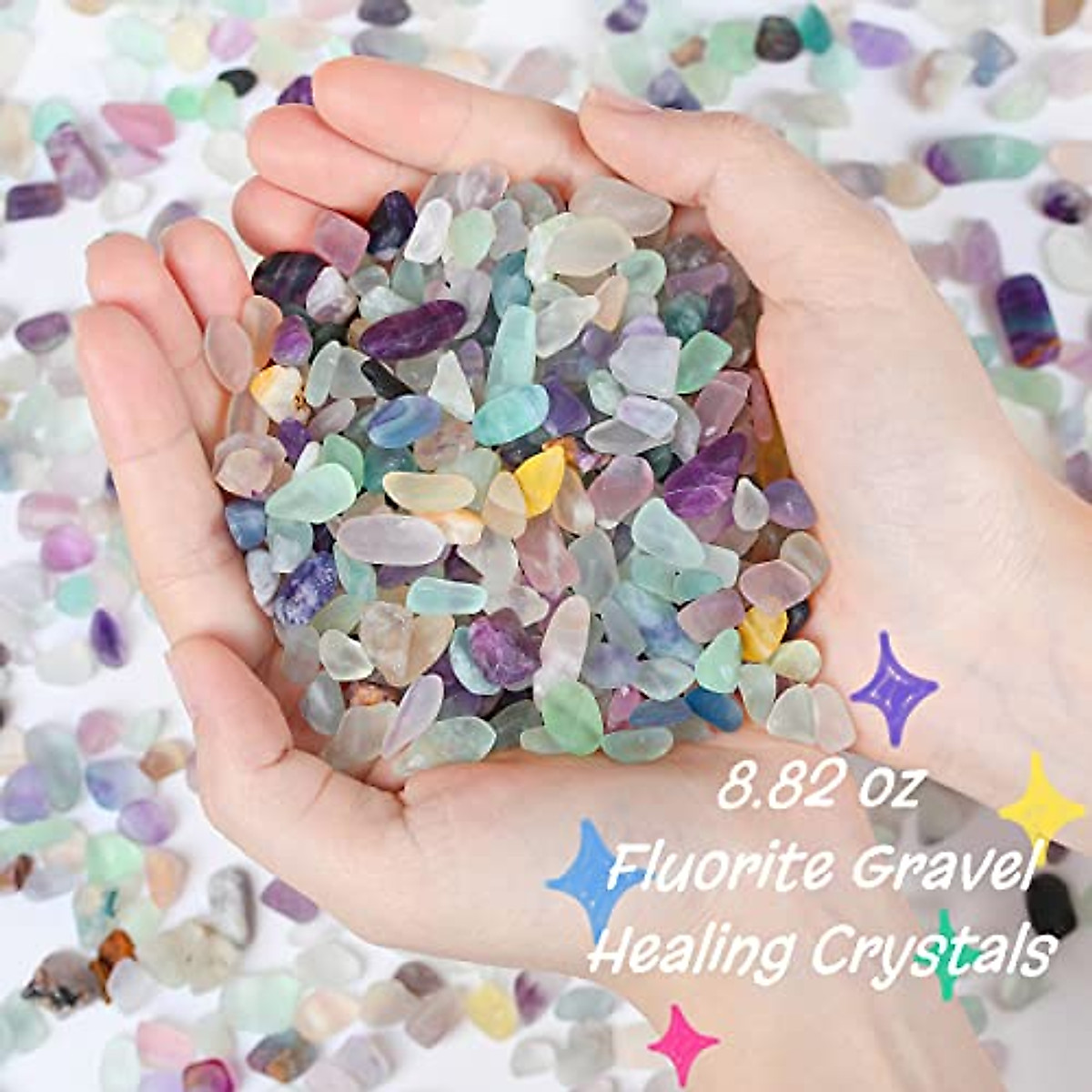 Fluorite Crystals Polished Gravel Aquarium Tumbled Stones Chips Stone Crushed Crystal Quartz Pieces Irregular Gem Rocks Home Decoration Tank Succulent Plants Vase Filler Bottom Ornament 0.55lbs
