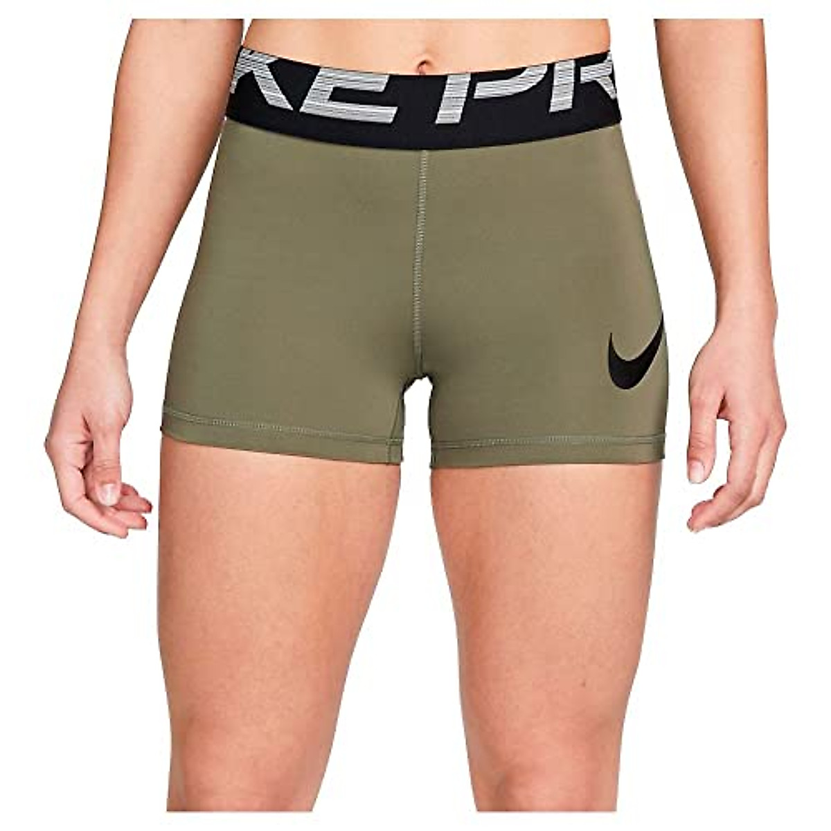 Nike Women's Pro Dri-Fit 3" Graphic Training Shorts (as1, Alpha, m, Regular, Regular, Medium Olive/Black/Black)