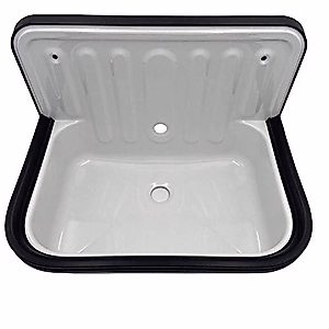 Alape Bucket Sink Wall Mounted Small Service Sink Glazed Steel Utility Sink, With Overflow, Dark Black Trim