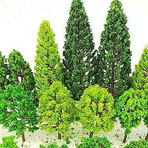Tazimi 60 Pieces Model Trees 1.36-6 inch Mixed Model Tree Train Scenery Architecture Trees Fake Trees for DIY Crafts, Building Model, Scenery Landscape Natural Green