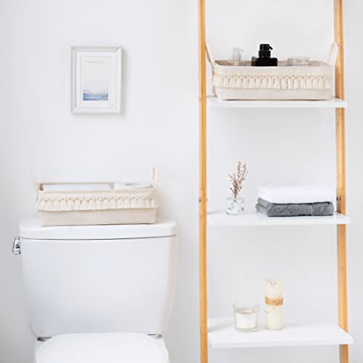 Mkono Macrame Decorative Rope Basket and Boho Storage Baskets Organizer for Home Bedroom Living Room College Dorm Bed, Set of 3