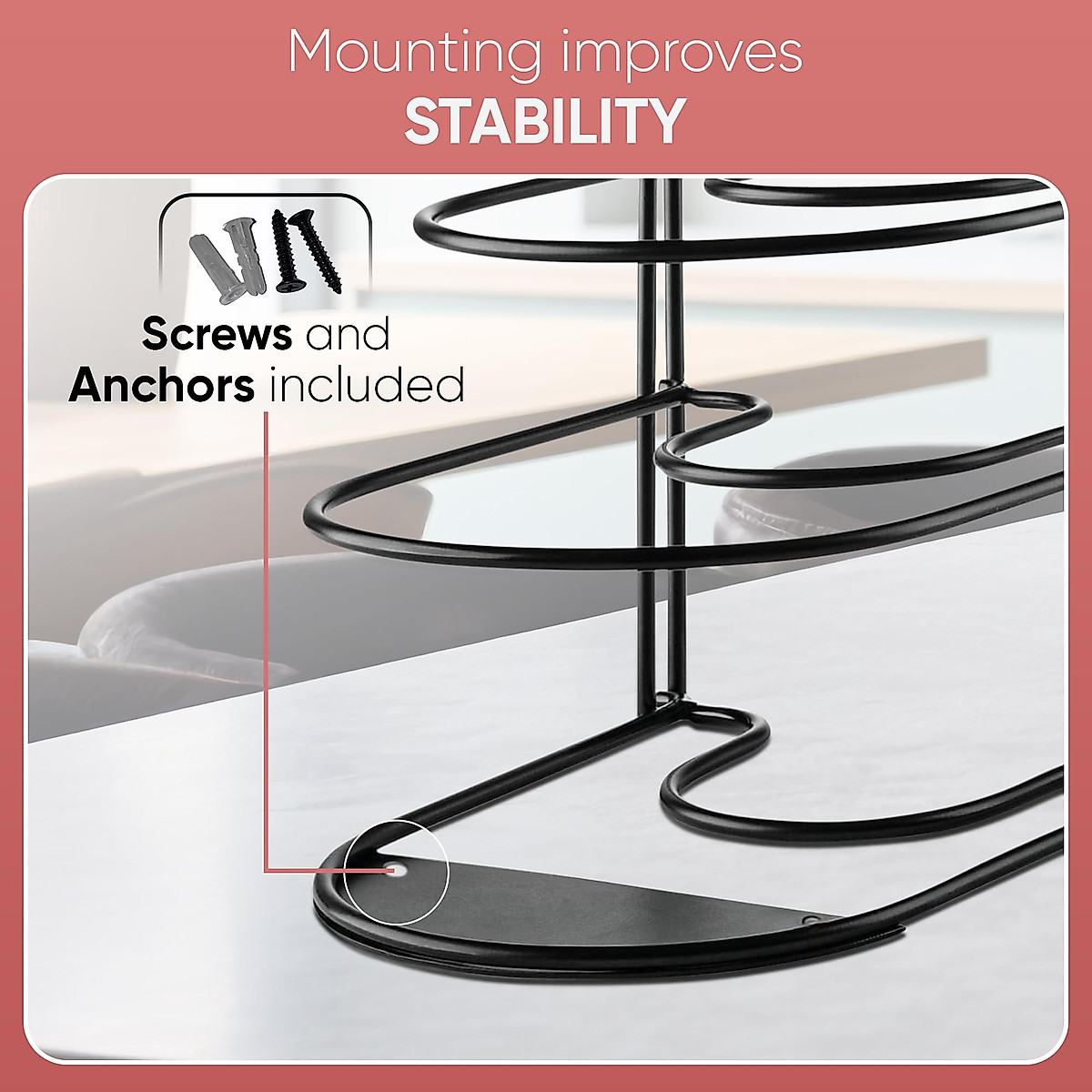 Extreme Matters Heavy Duty Pot and Pan Organizer Holder - Holds Cast Iron Skillets, Pots, Frying Pan, Lids - Durable Steel Construction Griddles and Shallow Pots - Space Saving Kitchen Storage - Black