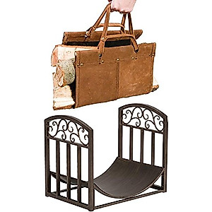 Panacea Log Bin with Scrolls and Leather Log Tote