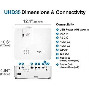 Optoma UHD35 4K UHD Gaming and Home Entertainment Projector Bundle with 1 YR CPS Enhanced Protection Pack