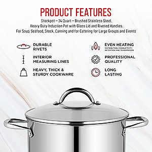 Bakken-Swiss Deluxe 24-Quart Stainless Steel Stockpot w/Tempered Glass See-Through Lid - Simmering Delicious Soups Stews & Induction Cooking - Exceptional Heat Distribution - Heavy-Duty & Food-Grade