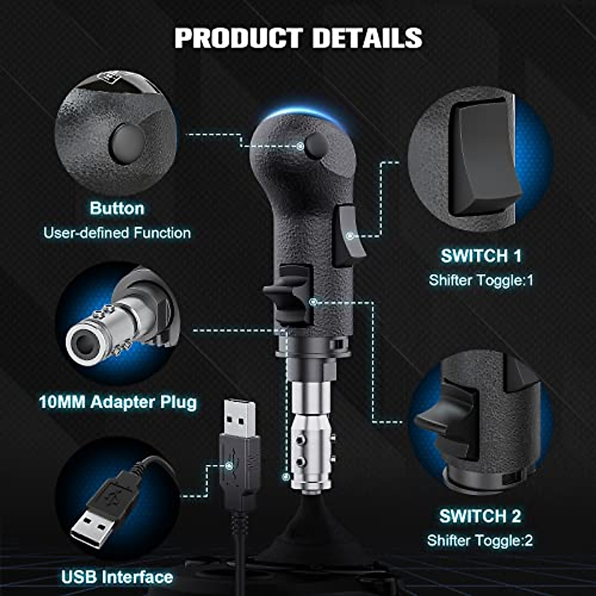 USB American Truck Simulator Shifter, Gearshift Knob Fit for ATS & ETS2 Games, PC Sim Racing Shifter Compatible with Logitech G27 G29 G920 Thrustmaster TH8A Fanatec SQ