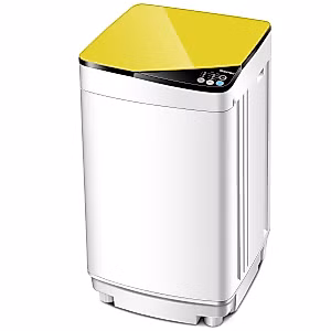 Giantex Full-Automatic Washing Machine Portable Washer and Spin Dryer 7.7lbs Capacity Compact Laundry Washer with Built-in Barrel Light Drain Pump and Long Hose for Apartments Camping (White & Yellow)