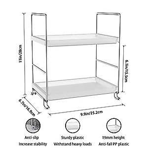 2 Tier Bathroom Organizer Countertop,Kitchen Spice Rack or Makeup Shelf Vanity Perfume Skin Care Organizer and Storage Bedroom Storage Tray (Silver & Translucent)