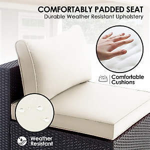 LAUSAINT HOME 7-Piece Patio Furniture Set, PE Rattan Outdoor Patio Furniture All Weather Outdoor Sectional Conversation Sets with 6 Chairs and 1 Tempered Glass Table for Garden (Beige)