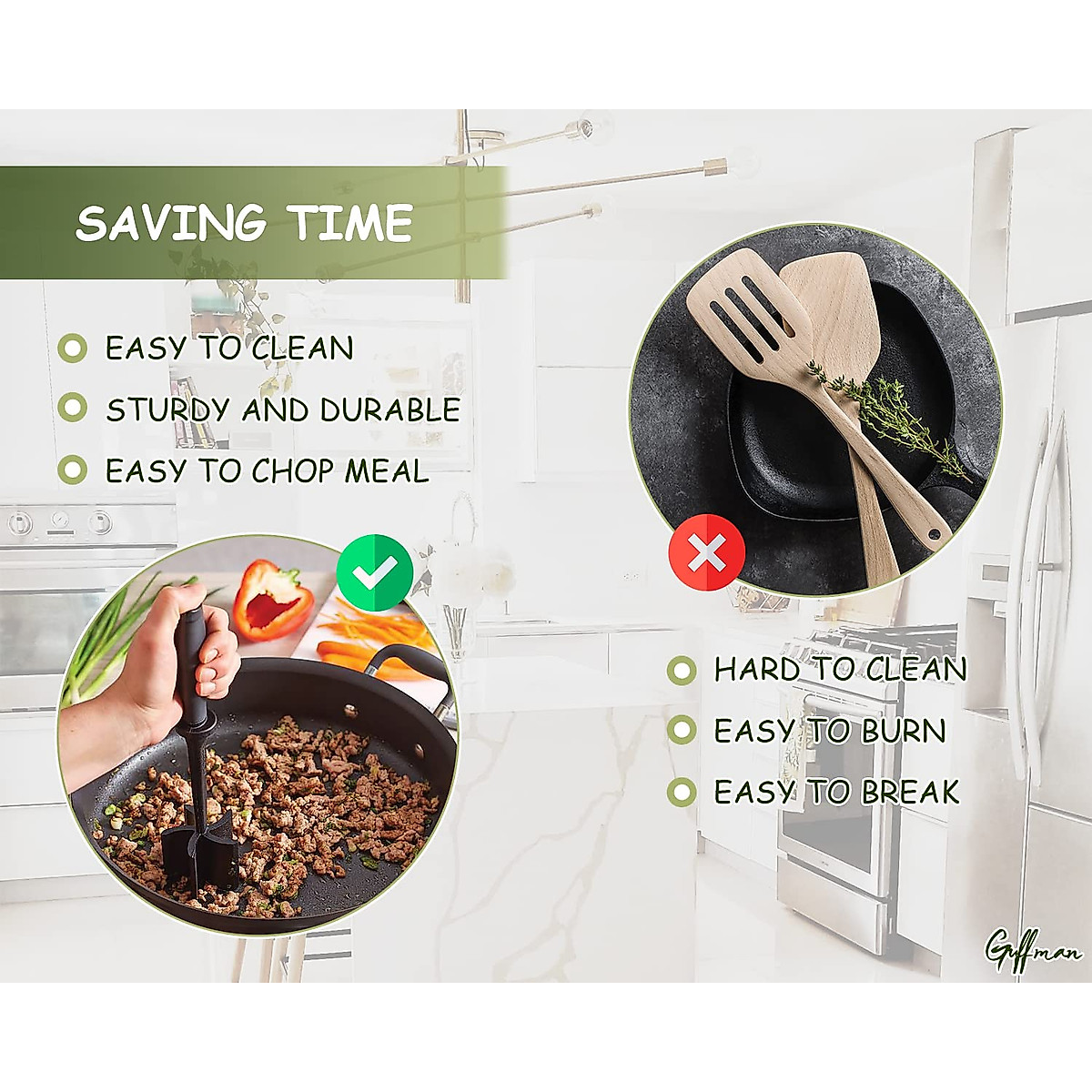 Meat Chopper for Ground Beef - Heat Resistant Ground Beef Smasher for Hamburger Meat - Nylon Hamburger Chopper Utensil - Ground Meat Chopper - Easily Mix and Chop, Meat Masher Tool ksi