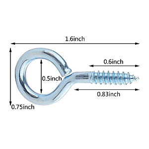 Wobe 50Pack of Eye Screws 1-5/8 Inch Eye Shape Thread Self-Tapping Hanging Hooks Eyebolt Ring (1-5/8" Overall Length 1/2" Inner Dimension) Zinc Plated