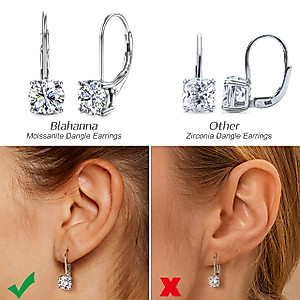 Blahanna Moissanite Earrings,1.0ct-2.0ct D Color Brilliant Round Cut Lab Created Diamond Earrings 18K White Gold Sterling Silver Dangle Earrings Moissanite Leverback Drop Earrings