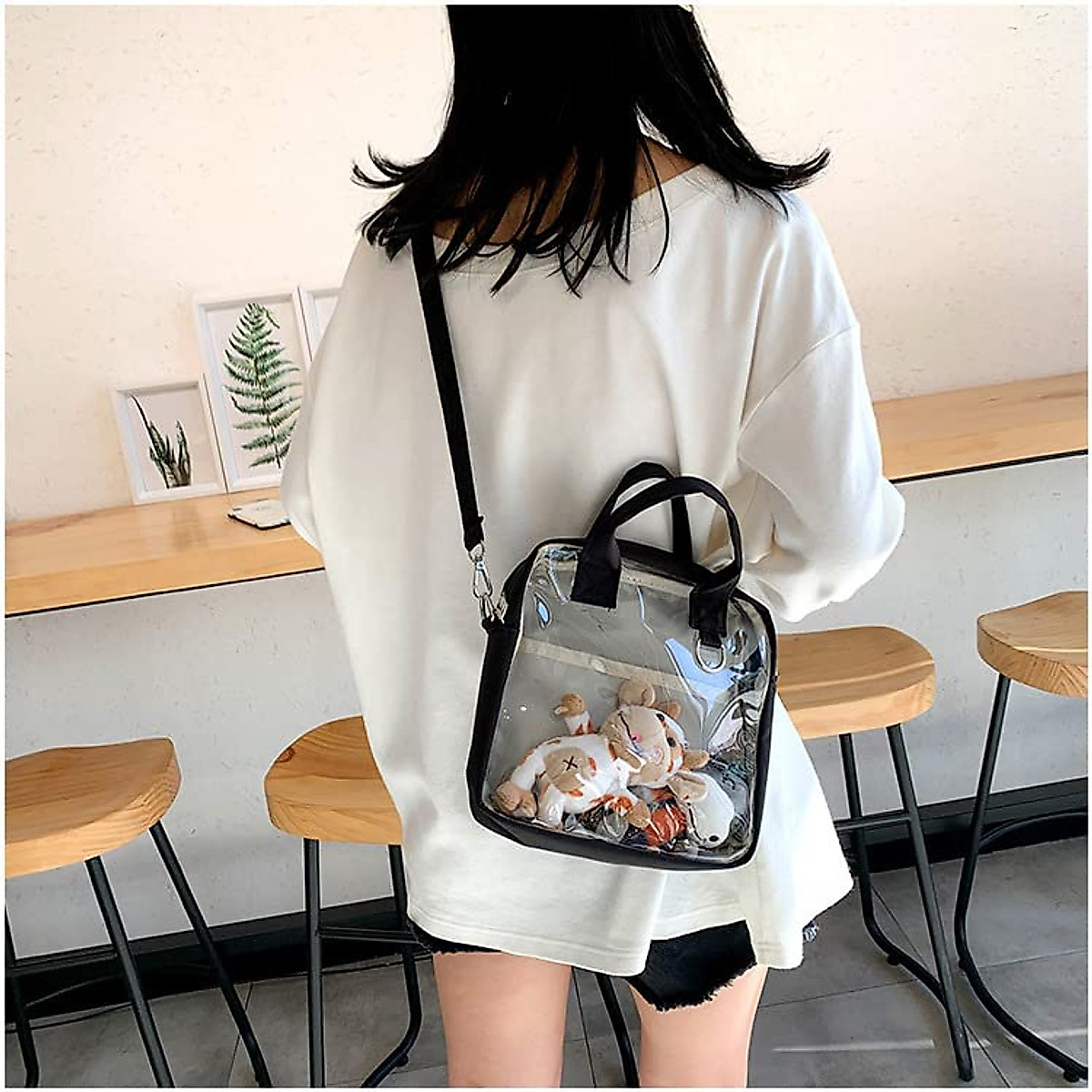 Hipi-shop Color small Clear Crossbody bag shoulder bag handbag for Anime Lolita Bag DIY Cosplay Display handbag (Black)