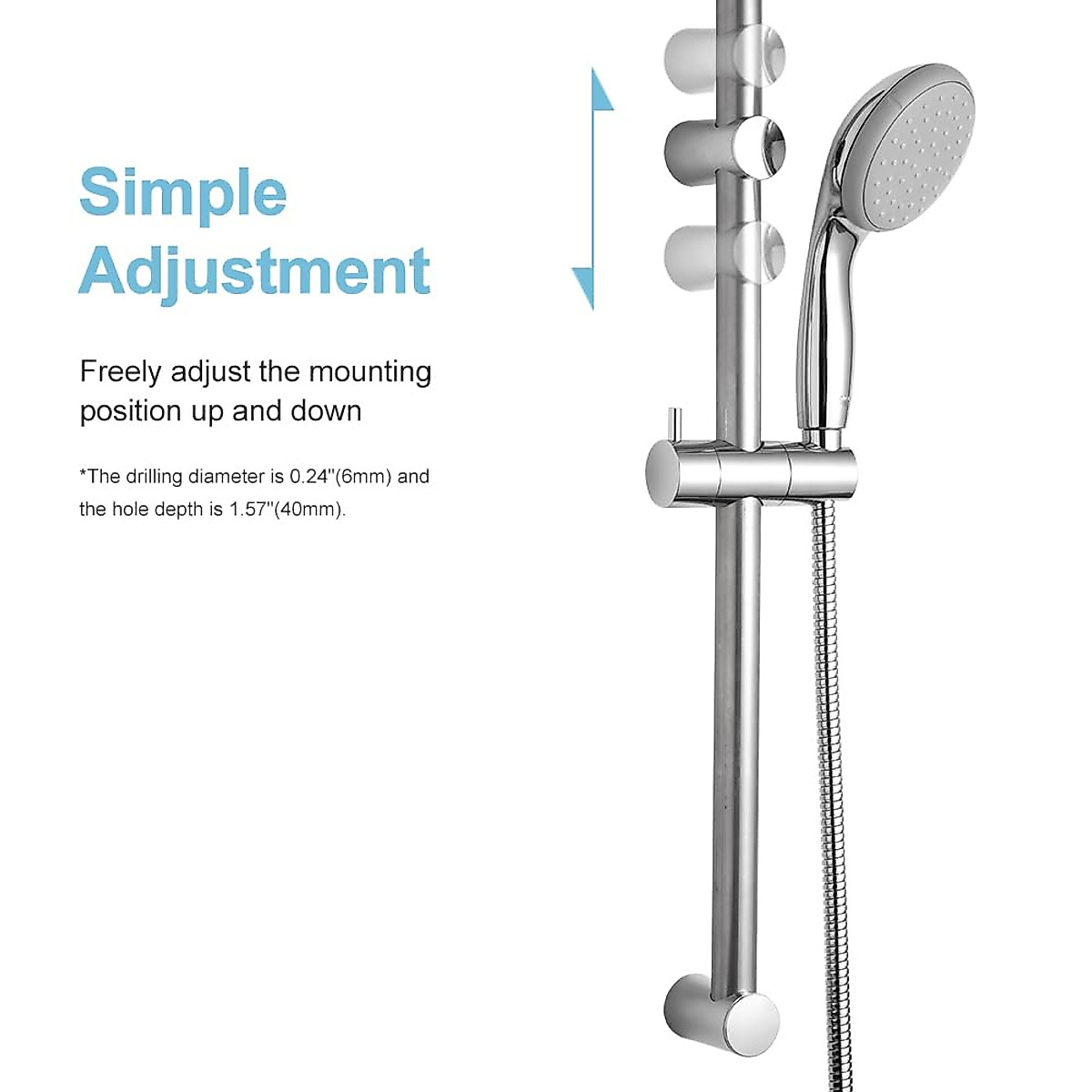OFFO Shower Slide Bar 24 Inches Adjustable Installation Distance 18-24 Inches with 360° Adjustable Handheld Shower Head Holder for Bathroom, Screw Wall Mounted, Chrome Finish