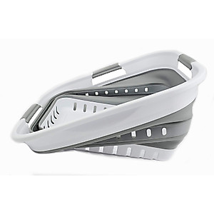 SAMMART 30L (8 gallon) Collapsible 3 Handled Plastic Laundry Basket - Foldable Pop Up Storage Container/Organizer - Space Saving Hamper/Basket (White/Grey)