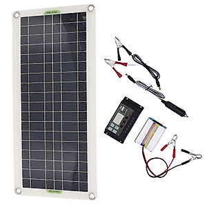 Solar Panel, 12V 30W Portable Solar Panel Kit with 220W Inverter Controller Polysilicon High Efficiency 2 USB Port for RV Boat Car