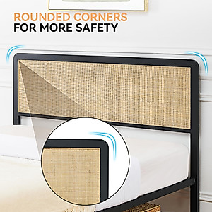 Alkmaar Full Size Metal Bed Frame with Rattan Headboard and Footboard, Platform Bed Frame with Safe Rounded Corners, Under Bed Storage, Strong Metal Slat Support, No Box Spring Needed