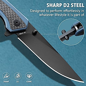 NedFoss DOLPHIN Pocket Knife for Men, D2 Steel Black PVD Blade Folding Knife with Carbon-Fiber Insert G10 Handle, Brass Ball Bearing Pivot Opening, Pocket Clip for EDC