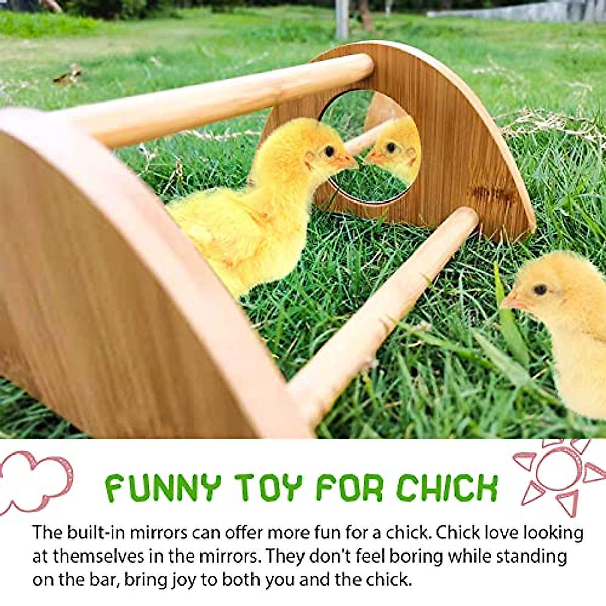 Ensayeer Mini Chick Perch with Mirror, Strong Bamboo Roosting Bar for coop and brooder, Training Perch for Baby Chicks, El Pollitos, La Pollita, Easy to Assemble and Clean, Fun Toys for Chick