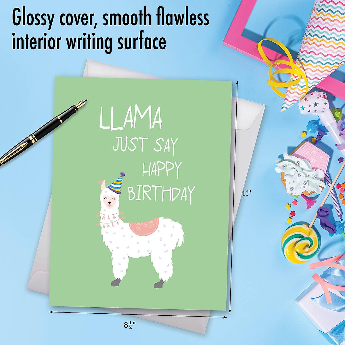 NobleWorks - Jumbo Birthday Greeting Card 8.5 x 11 Inch with Envelope (1 Pack) Big, Jumbo Bday Llama Just Say J6445ABDG
