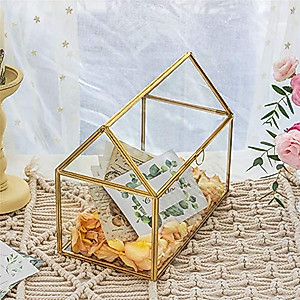 NCYP Large Glass Card Box, 10.2" Handmade House Shape Gold Clear Terrarium Planter for Wedding Reception, Home Geometric Party Centerpiece Gift, Upgraded Reinforced Glass Version (Glass Box Only)