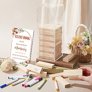 Beeveer 80 Pcs Wedding Guest Book Alternative Wooden Block Guest Book for Wedding Sign in Wedding Book Wooden Block Wedding Games Bridal Shower Game for Wedding Sign in, Reception (Rustic)