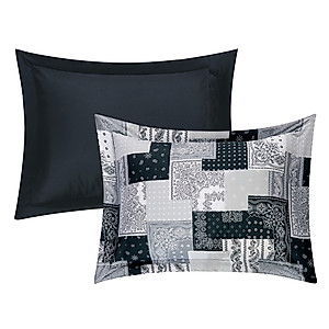 Chic Home Utopia 4 Piece Reversible Duvet Cover Set Patchwork Bohemian Paisley Print Design Bedding-Decorative Pillow Shams Included, King, Black