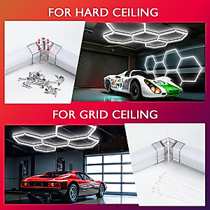 BRILLIHOOD LED Hexagon Garage Lights, 24 Pack Car Garage Light Tubes, 192W, 23040LM, 6500K Super Bright, 5 Grid Systems Car Detailing Ceiling LED Light for Garage Warehouse Workshop Basement Gym