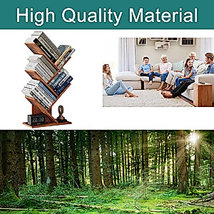 ZRWD Tree Bookshelf, 4-Tier Book Storage Organizer Shelves Floor Standing Bookcase, Wood Storage Rack for Office Home School Shelf Display for Cd/Magazine(Rustic Brown)