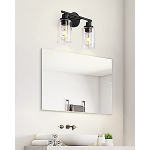 Bathroom Vanity Light,2 Light Black Bathroom Light Fixtures,Vanity Lights for Bathroom,Modern Wall Sconces with Clear Glass Shade,Bathroom Lamp,for Bathroom Vanity Bedroom Farmhouse Living Room