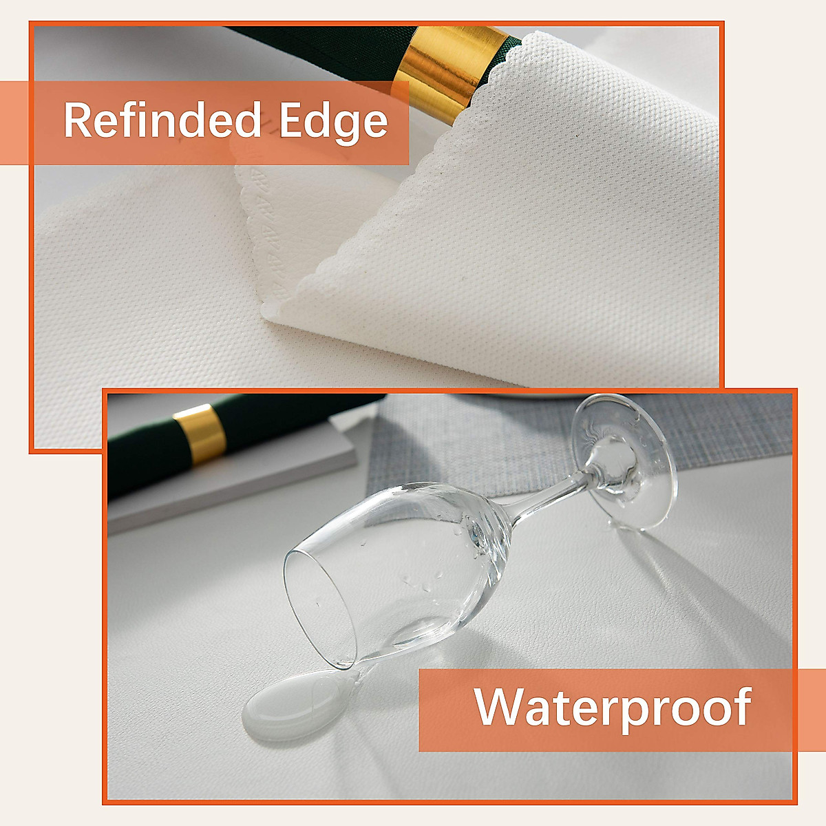 Hosonson 100% Waterproof Vinyl PU Square Heavy Duty Table Cloth with Smooth Surface - Soft Hand-Feeling Decoration Tablecloth - Reusable Wipable Oilproof Table Cover for Kitchen (54x54 Inch, White)