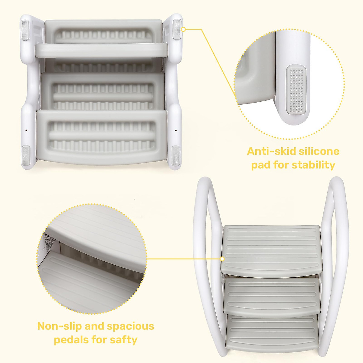 Toddler Step Stool for Bathroom Sink Kitchen Counter, Plastic Kids 3 Step Stool with Handles Sides for Toilet Potty Training, Lightweight Non-Slip, Stepping Standing Stool Helper