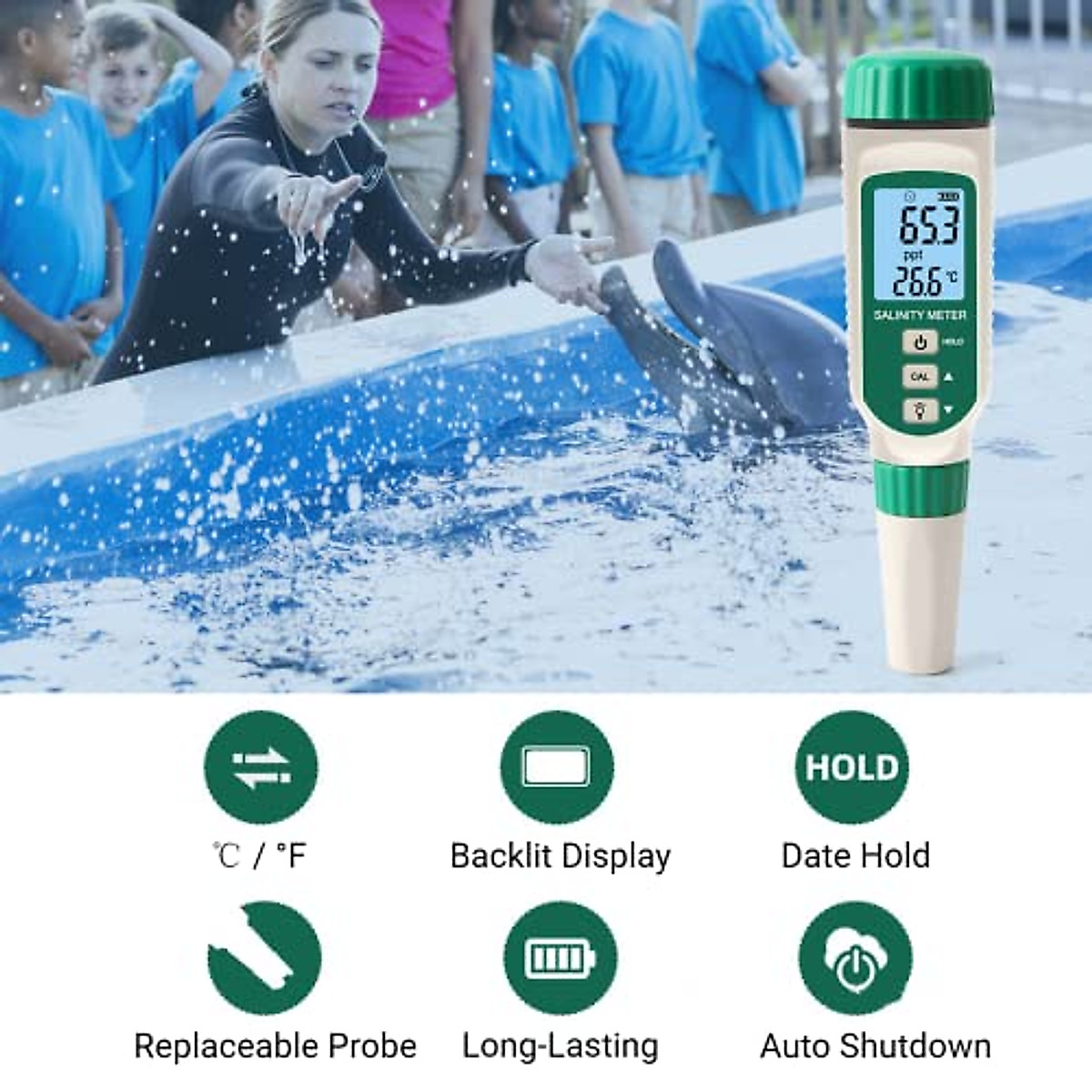 Digital Salinity Meter,Electronic Waterproof Water Quality Temp Test Meter ,0.00ppt-9.99ppt, 10.0ppt-50ppt Seawater Pool Aquarium Fish Multifunction Salinity Guage