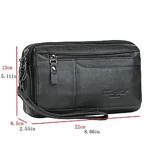 KPYWZER Leather Clutch Purse Wallet Men Wristlet Holder Wrist Bag Pack Business Handbag Black