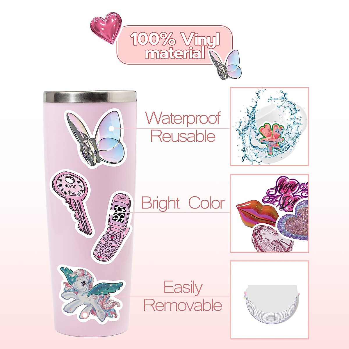 Y2k Retro Aesthetic Stickers, 106pcs Cool 2000s Cyber Trend Stickers, Vinyl Waterproof Sticker for Laptop, Guitar, Water Bottle, Birthday Gifts for Girls, Kids, Teens