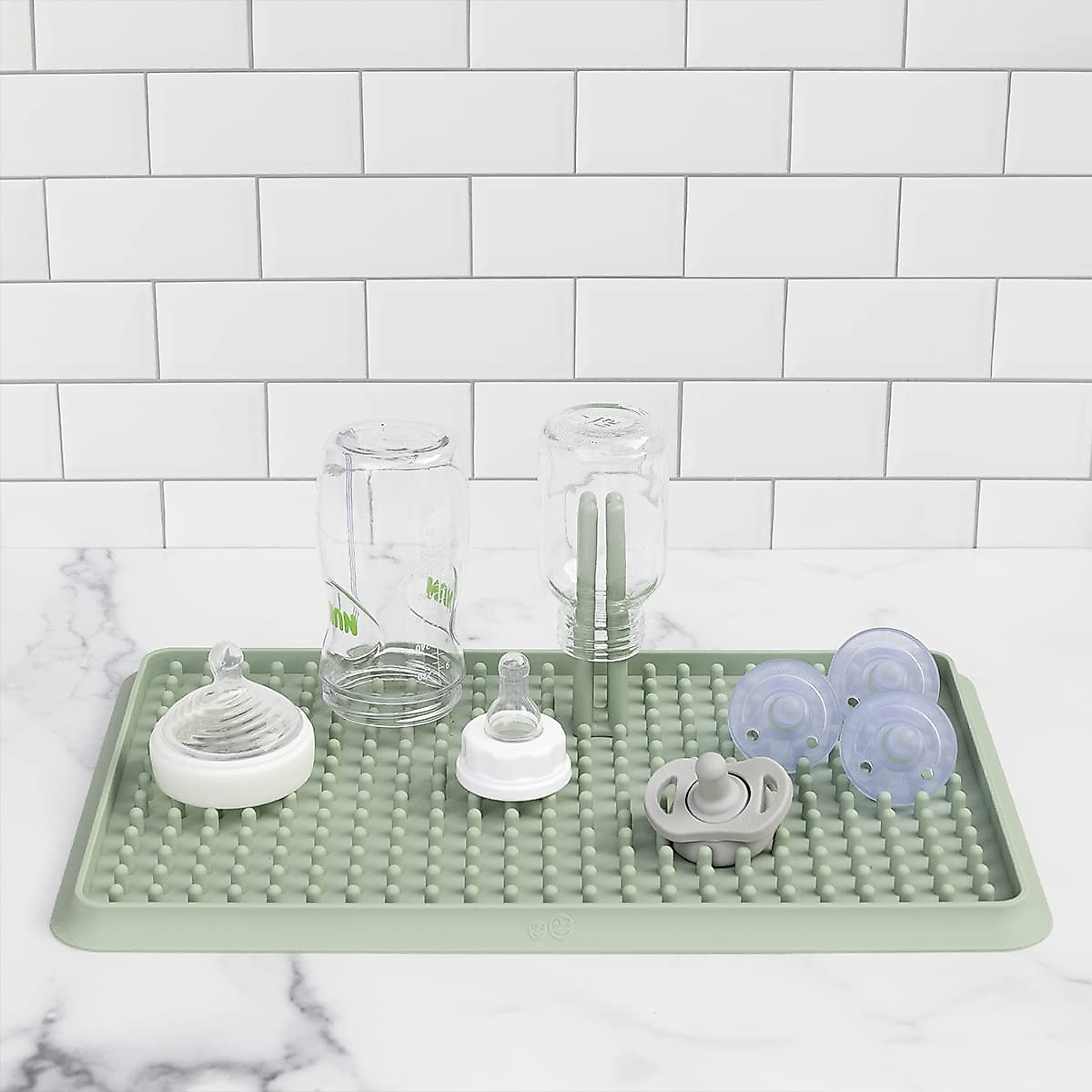 ezpz Drying Rack (Sage) - 100% Silicone Collapsible Dish Drying Rack + Suctions in Place + Adjustable Pegs - Dishwasher Safe - Durable Long-Lasting