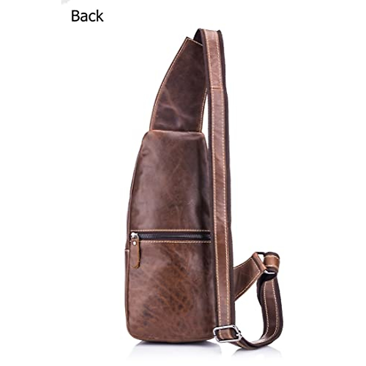 BULLCAPTAIN Men Leather Sling Chest Bag Outdoor Travel Shoulder Crossbody Bags Hiking Small Backpack (Brown)