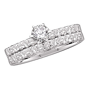 14kt White Gold Womens Round Diamond Solitaire Bridal Wedding Engagement Ring Band Set 7/8 Cttw