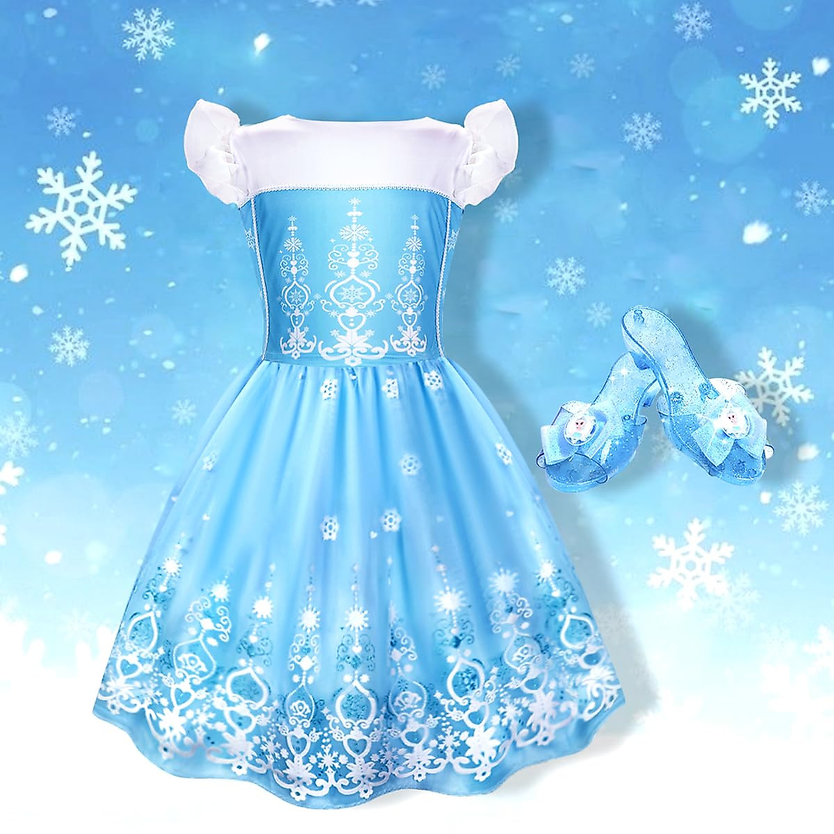 Meland Princess Dress Up for Girls 3-6, Dress Up Clothes for Girls with Princess Shoes Toy, Birthday Gift for Toddlers