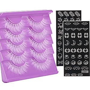 White Lashes Wispy False Eyelashes with Color 3D Mink Lashes Christmas Diy Cosplay Party Strip Eyelashes Pack, 5 Pairs