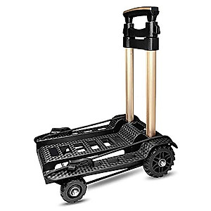 Teerwere Portable Folding Handcart Small Cart Trolley Folding Luggage Cart Flat Trailer Household Portable Shopping Cart Multi Function Folding Handcart (Color : Black, Size : 36x26x101cm)